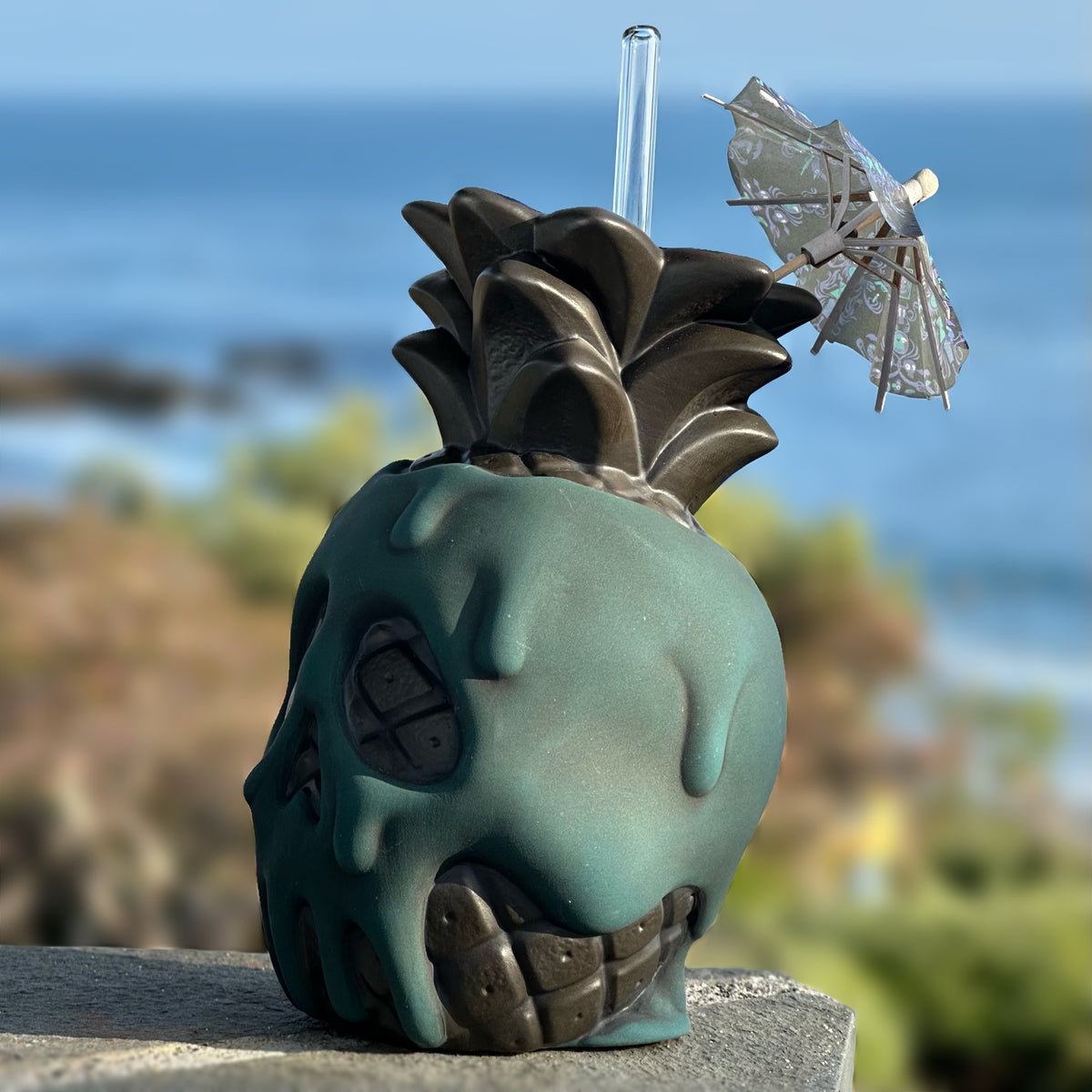 Jeff Granitos Poison Pineapple Ceramic Tiki Mug Twilight Teal Lim