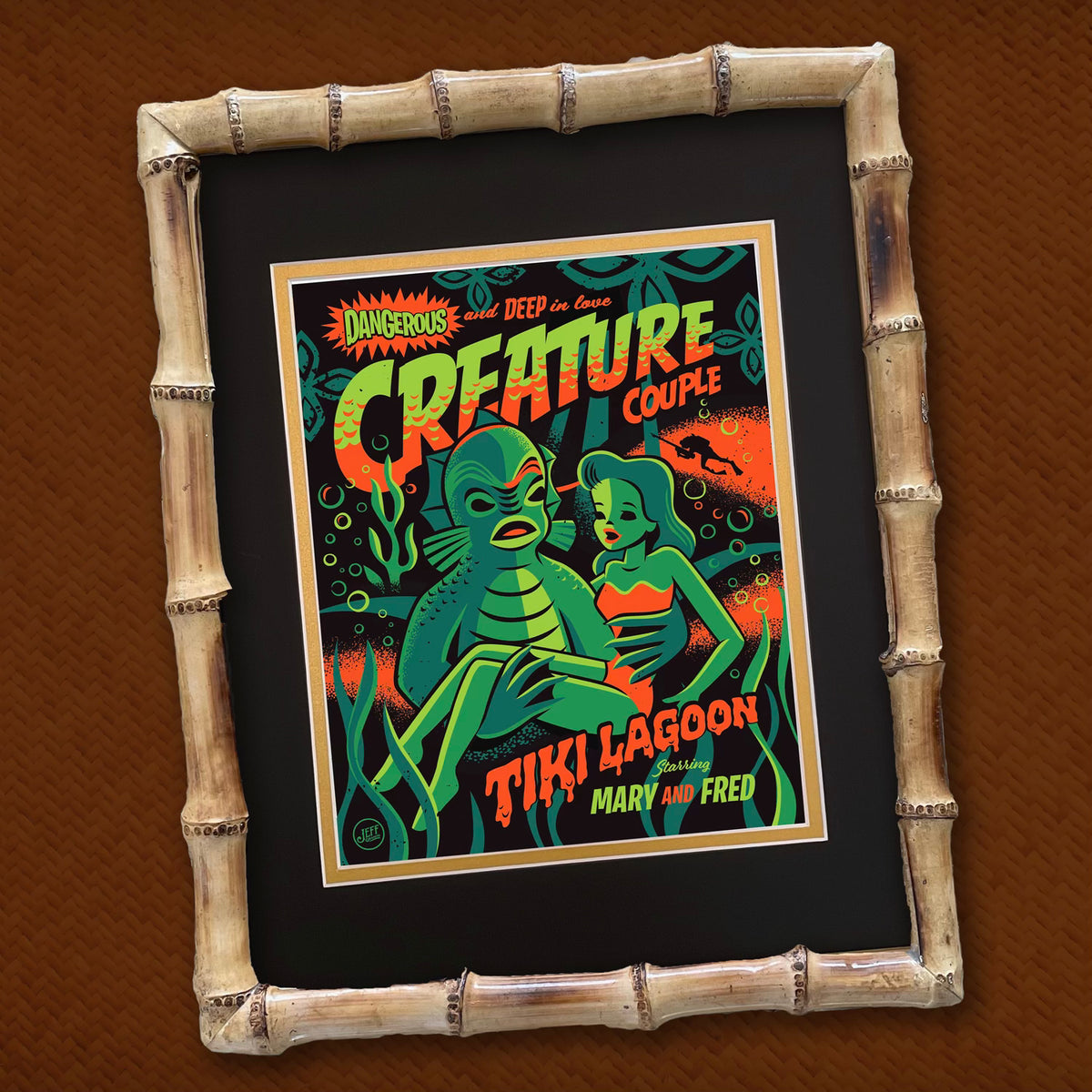 Personalized 'Creature Couple' 8X10 Matted Print and 11X14 Bamboo Fram ...