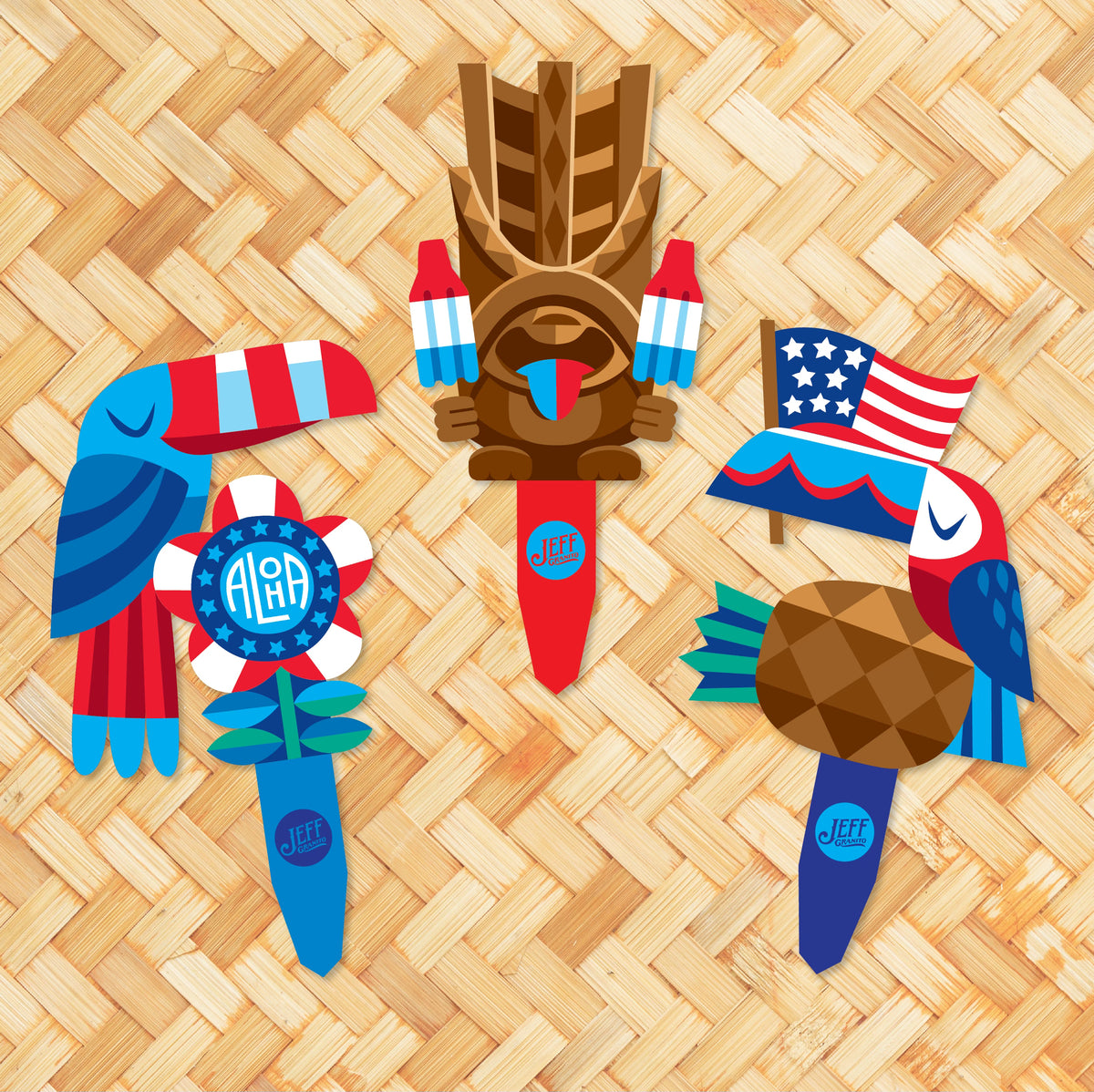 Jeff Granito's 'Star-Spangled Aloha' Metal Yard Stakes Set of THREE (3 ...