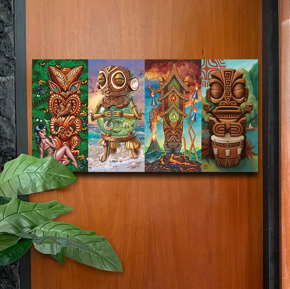 TikiLand Trading Co. 'The Four Tikis' 12 X 24 Gallery Canvas Giclee by ...
