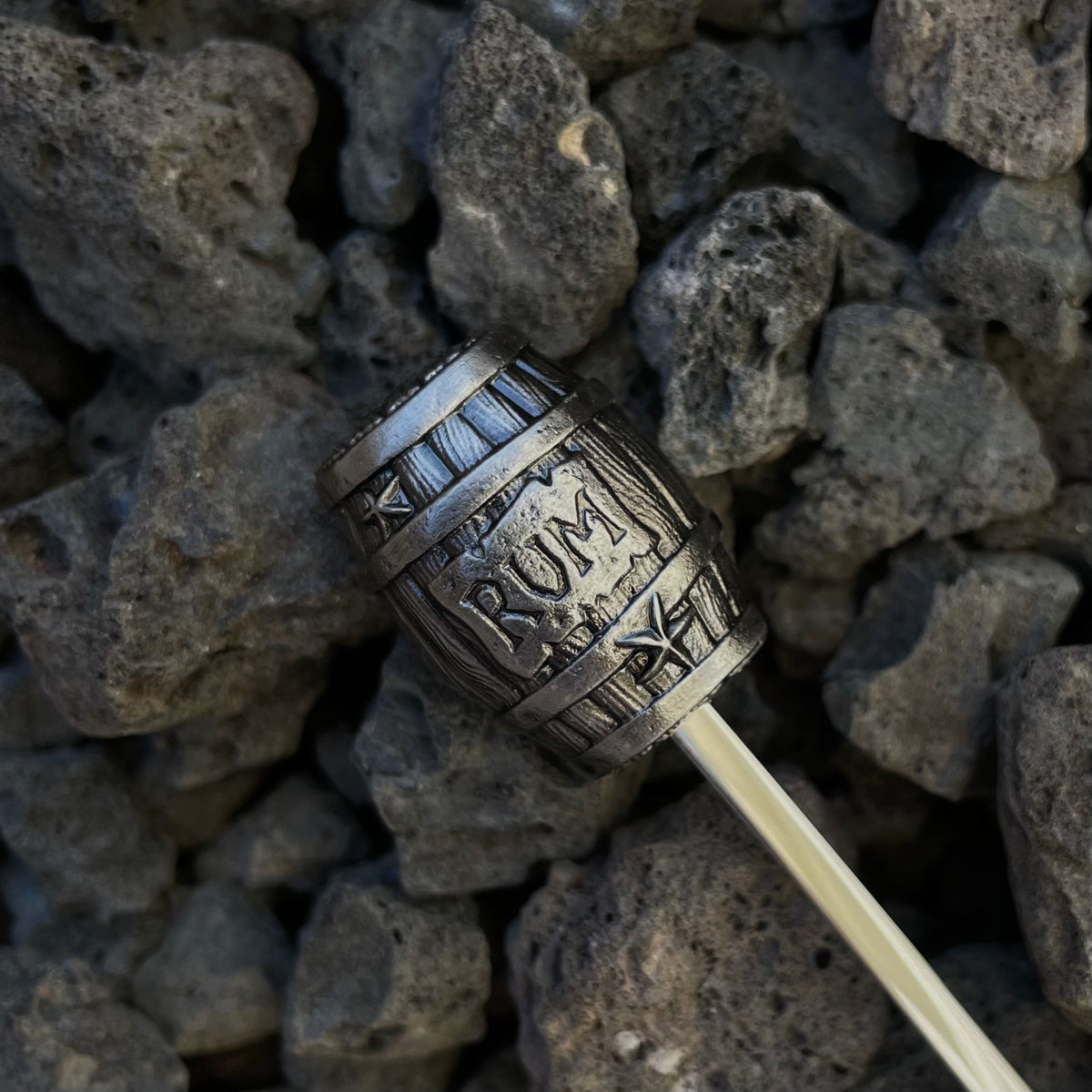TikiLand Trading Co.'s 'Rum Barrel' Sculpted Metal Swizzle Stick, Scul ...