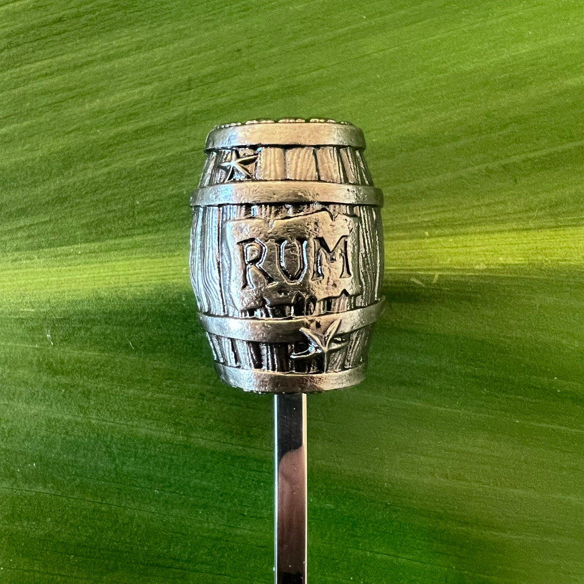 TikiLand Trading Co.'s 'Rum Barrel' Sculpted Metal Swizzle Stick, Scul ...