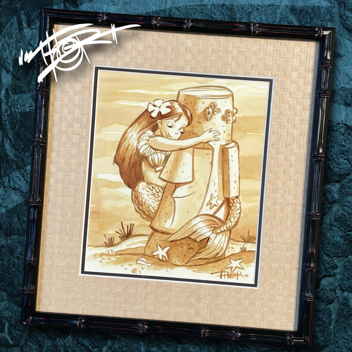 Thor's 'Moai Meets His Mer-Muse' Original Rum Painting - Custom Framed ...