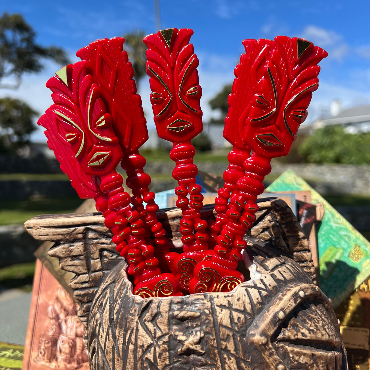 TikiLand Trading Co. - 'Red & Gold Foil Tiki Swizzle Stick and Drink R ...
